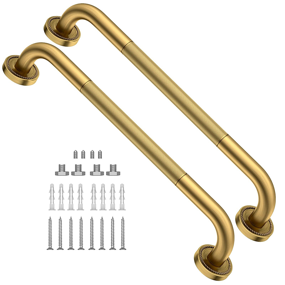 2 Pack 20 Inch Anti Slip Bronze Shower Grab Bar Polished Gold,ZUEXT Antique Brass Bathroom Grab Bar, Knurled Balance Bar,Safety Hand Rail Support Handicap Elderly Injury Senior Assist Bath Handle