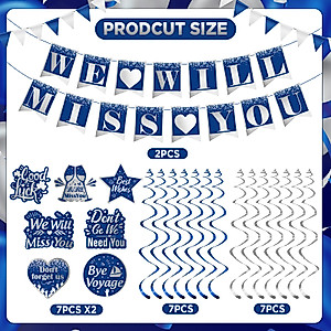 Blue Farewell Party Decorations Navy Blue Silver We Will Miss You Banner and 14Pcs Good Luck Hanging Swirls for Retirement Farewell Going Away Graduation Office Job Change Goodbye Party Supplies Decor