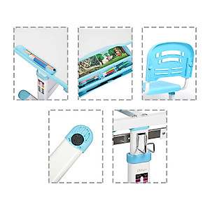 Diroan Kids Multifunctional Desk and Chair Set, Height Adjustable Children School Study Desk with Large Tilt Desktop, Metal Hook and Storage Drawer for Boys Girls, Pink