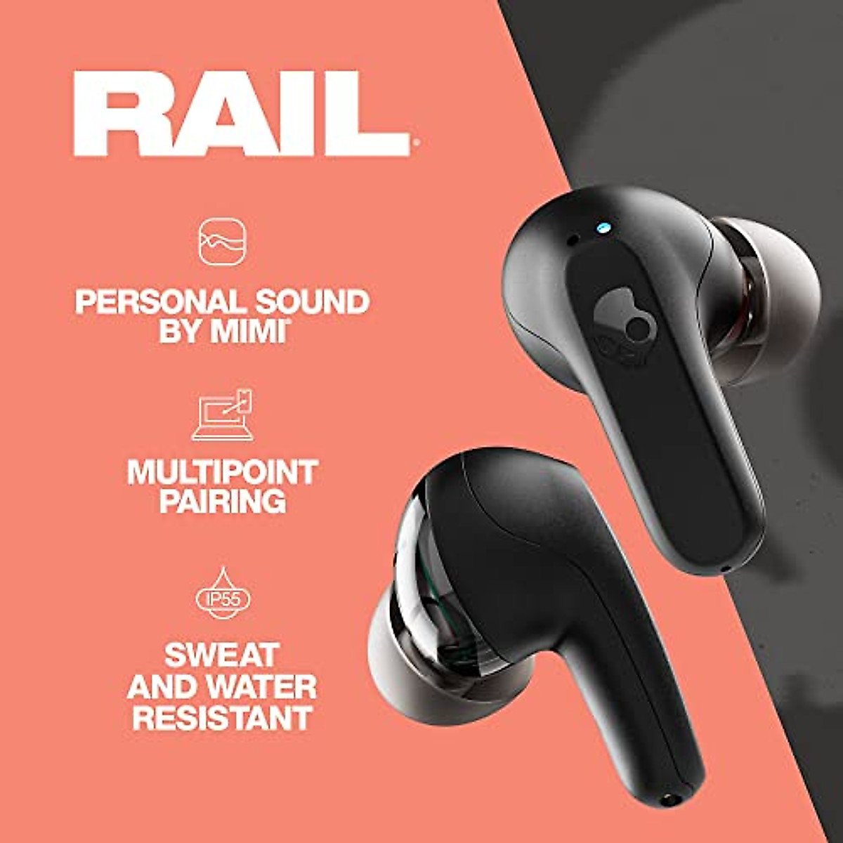 Skullcandy Rail In-Ear Wireless Earbuds, 42 Hr Battery, Skull-iQ, Alexa Enabled, Microphone, Works with iPhone Android and Bluetooth Devices - Black