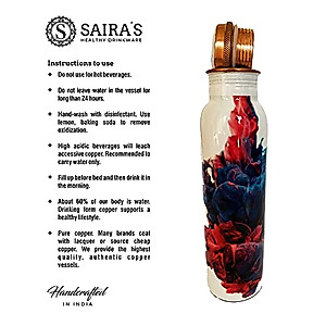 SAIRAs, 100percent PURE COPPER WATER BOTTLE LARGE 32 OZBoost Your Health Handcrafted To PerfectionKeep Hydrated Ayurvedic Water BottleLeak Proof Design, WHITE