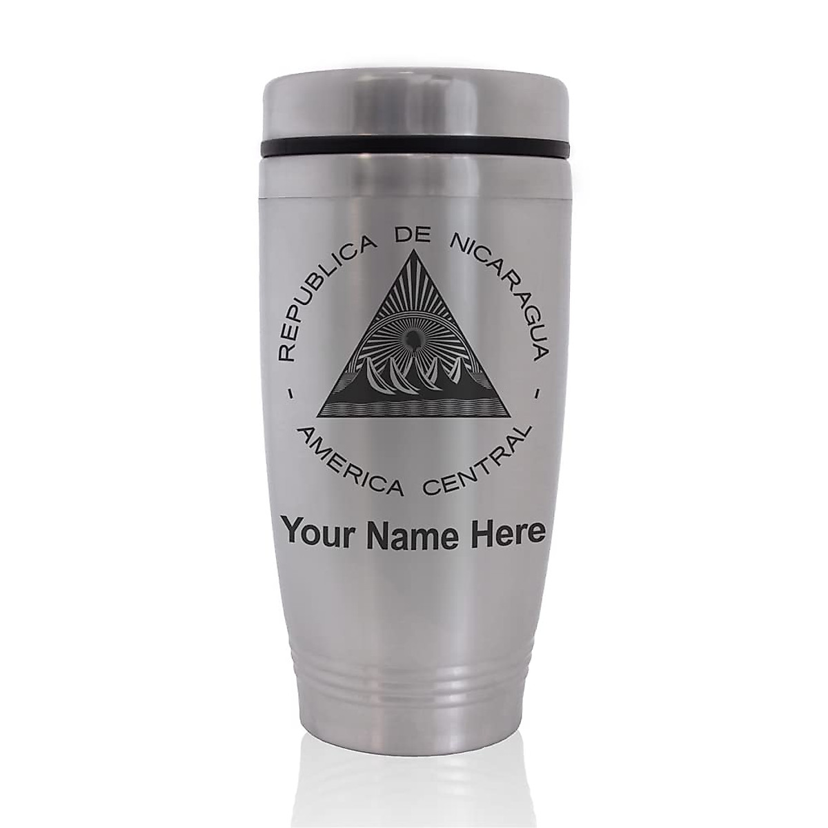 SkunkWerkz Commuter Travel Mug, Flag of Nicaragua, Personalized Engraving Included