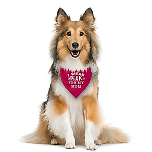 Deep Pink Dog Bandana, I Wear Pink for My Mom Cancer Ribbon Breast Cancer Dog Bandana, Pet Dog Triangle Scarf, Pet Dog Scarf Accessories, Dog Bandana for Small Medium Large Dogs (D47)