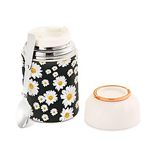 Floral Daisy Chamomile Flowers Kids Womens Lunch Insulated Jar with Spoon 17oz/500ml Insulated Lunch Box Stainless Steel Vacuum Food Warmer Lunch Containers for Hot/Cold Food