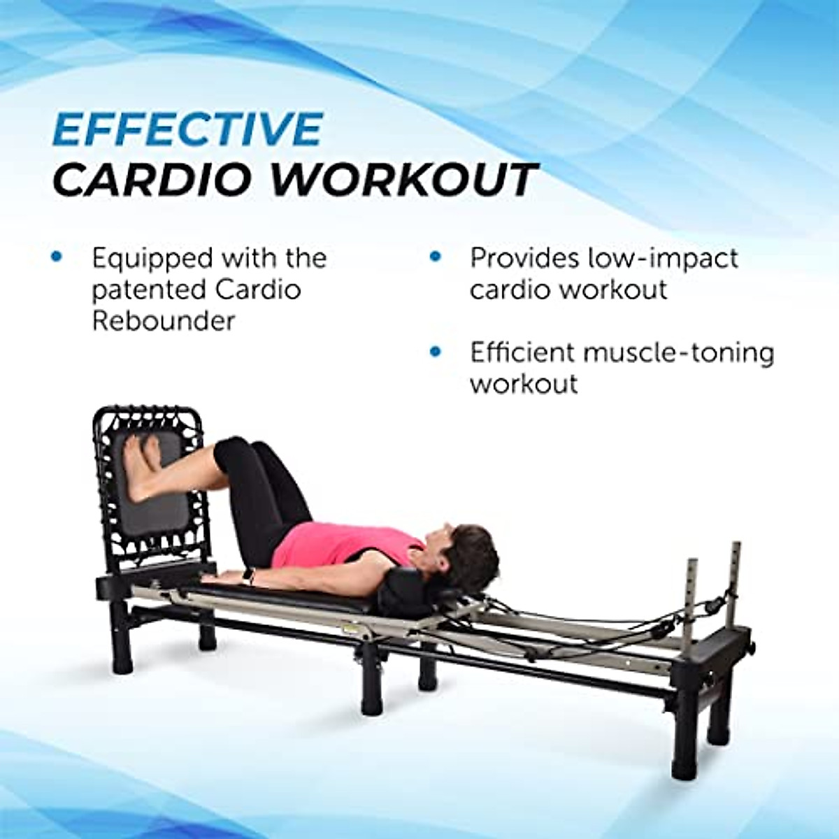 Stamina AeroPilates Premier Studio Reformer Workout Machine for Strength and Fitness Training with Cardio Rebounder and Foldable Frame, Black