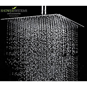 Luxury Ultra-Thin High Pressure 8'' Square Rainfall Shower head Brushed Satin Plus 8 inch Extension Arm Shower System and Accessories by Serene Steam