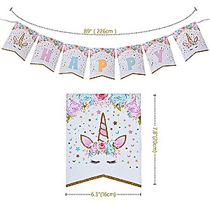 Guolz Unicorn Happy Birthday Bunting Banner Unicorn Themed Party Supplies Decorations for Girls Party Favors