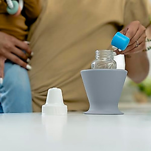 Bökee baby bottle and silicone pump holder - prepare baby bottles with one hand and prevent breast milk spills, Grey