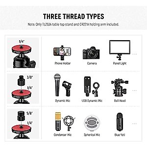 NEEWER Tabletop Camera Mount Stand with Flexible Arm, Overhead Height Adjustable Light Stand Mount with Table Mounting Clamp, Swiveling Ball Head for DSLR Camera, Phone, LED Light, Webcam and More