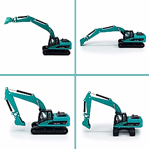 Flatbed Truck Toy with Crawler Excavator Toy Tractor Semi Tow Truck Transport Trailer Metal Diecast Construction Vehicles 2 in 1 Vehicle Playset Friction Powered Toy Trucks for Boys Kids Gift, red