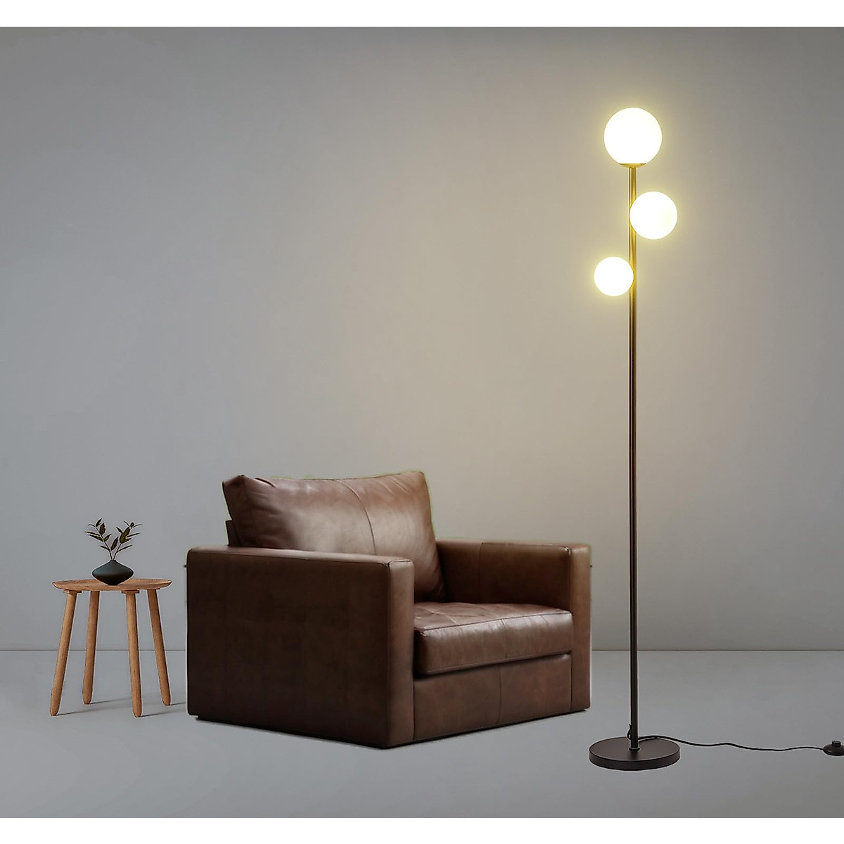 3 Globe Mid Century Floor Lamp, 3 Lights Black Floor Lamp for Living Room LED Bulbs Included with Warm Lighting, Modern Standing lamp Farmhouse Retro Home Decor for Bedrooms Office - Matte Black