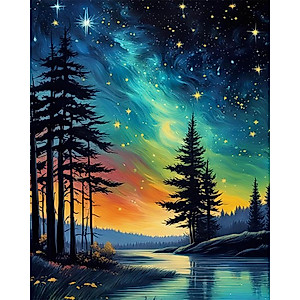 xackcme Starry Sky Paint by Numbers for Adults-Starry Night Paint by Number on Canvas Without Frame,DIY Abstract Landscape Oil Painting for Gift Home Wall Decor(16x20inch)