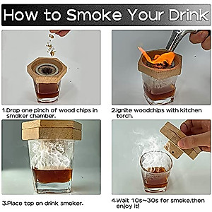 Cocktail Smoker Kit Drink Whiskey Smoker Infuser Kit with Wood Chips,Old Fashioned Smoker Kit for Cocktail, Wine, Whiskey and Bourbon(Gift for Whiskey Lover, Dad, Husband)
