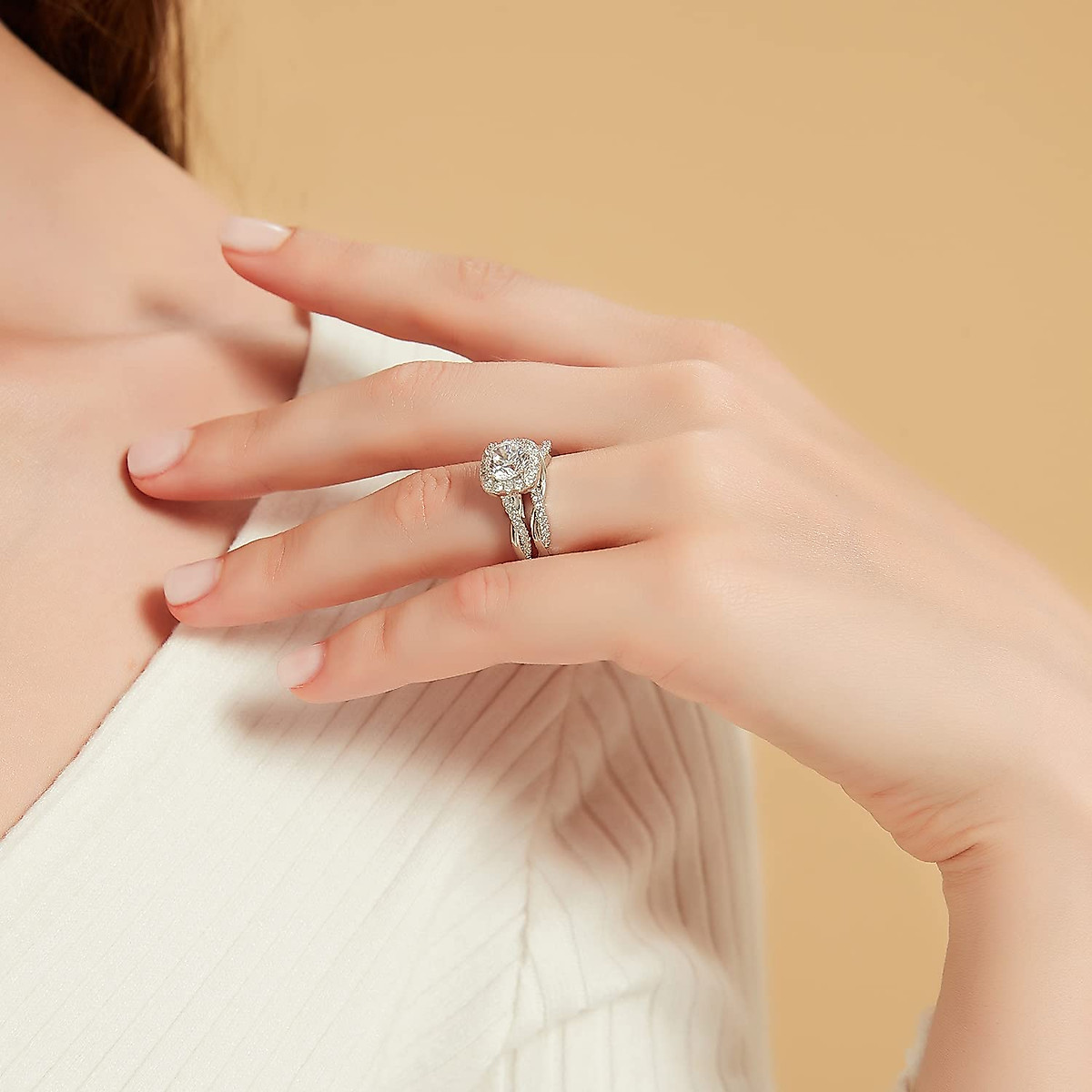 Mameloly 1.2ct Wedding Rings for Women Bridal Rings Sets Round Cut Cubic Zirconia Halo CZ Engagement Rings Twisting Infinity Pave Set Size 7