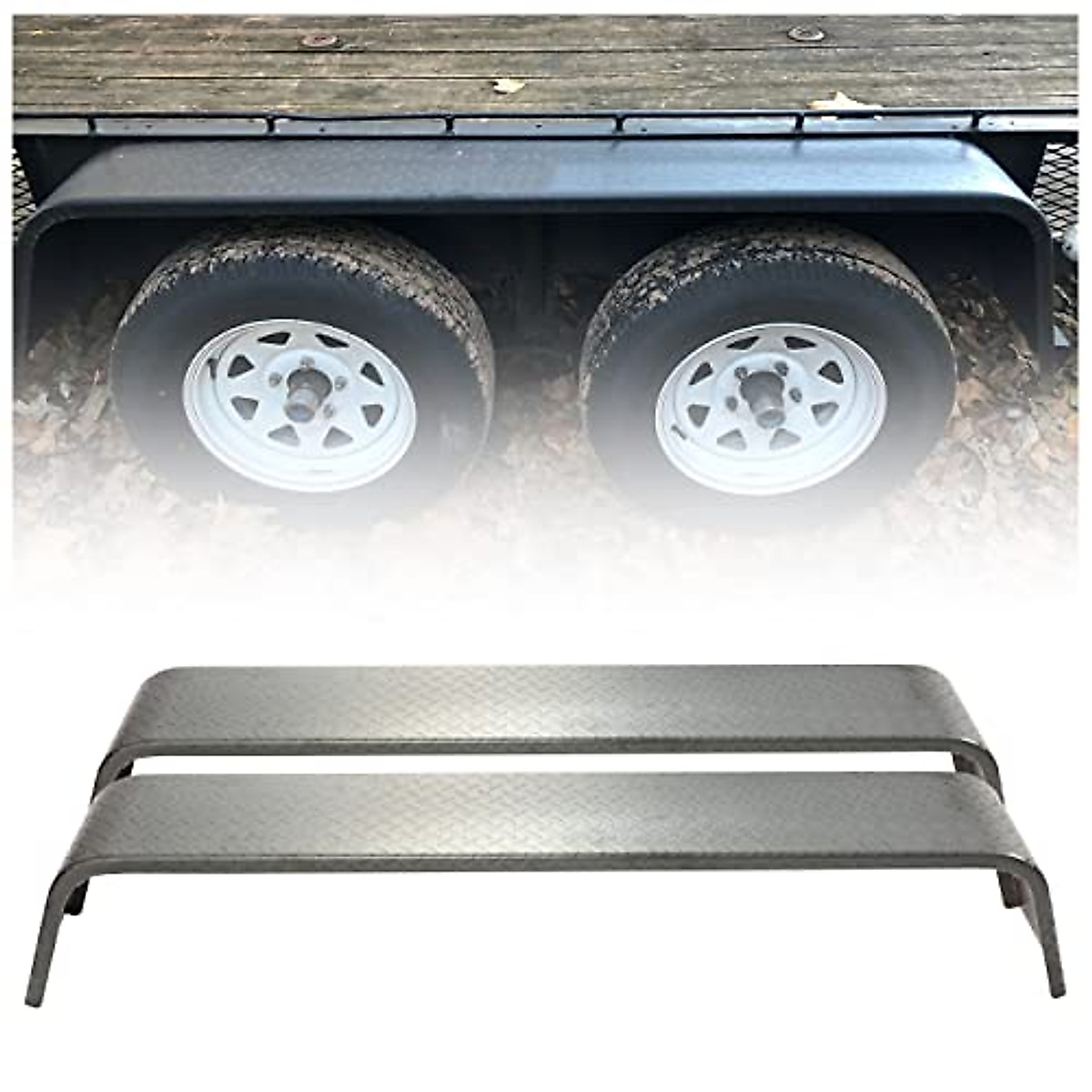ECOTRIC Steel 14 Gauge Diamond Tread Plate Tandem Axle Trailer Fenders 72-7/8"x10-1/4"x13" (Fit 13"-15" Tires) - 2 Pcs