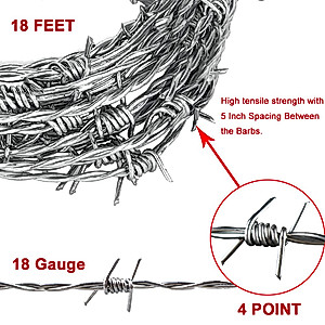 Yowlieu 4 Point Barbed Wire, 18 Gauge Real Barb Wire Roll 20 Feet Barbwire for Fence, Baseball Bat, Bird Feeder, Garden & Crafts