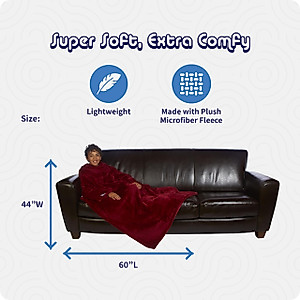 Slanket Kids Wearable Blanket with Sleeves - The Ultimate Kids Oversized Fleece Blanket with Foot Pocket - Lightweight, Plush, & Soft Plus Sized Wearable Blanket for Kids - 44”W x 60”L, Ruby Wine