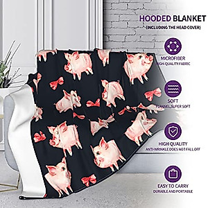 Cute Pig Hooded Blanket Anti-Pilling Flannel Wearable Blanket Hoodie-Plush Warm Blanket Throw Blankets Fit for Kids, Adults, Teens