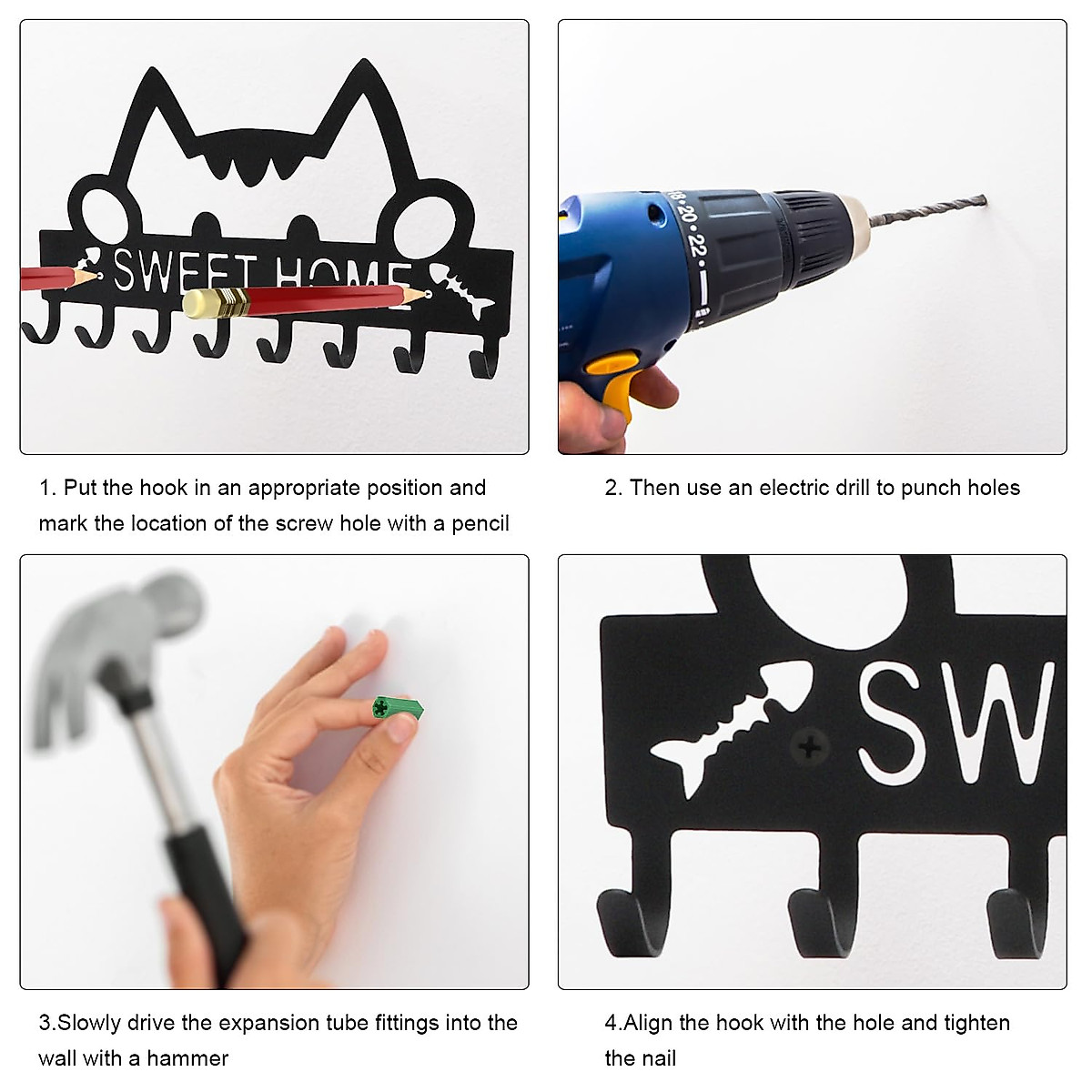 Brosay Cat Key Holder for Wall Decorative Modern Mounted Rack Small Coat Hook Cute Bathroom Wall Decor for Front Door Entryway Hallway Office Wall Organizer 1 Pcs