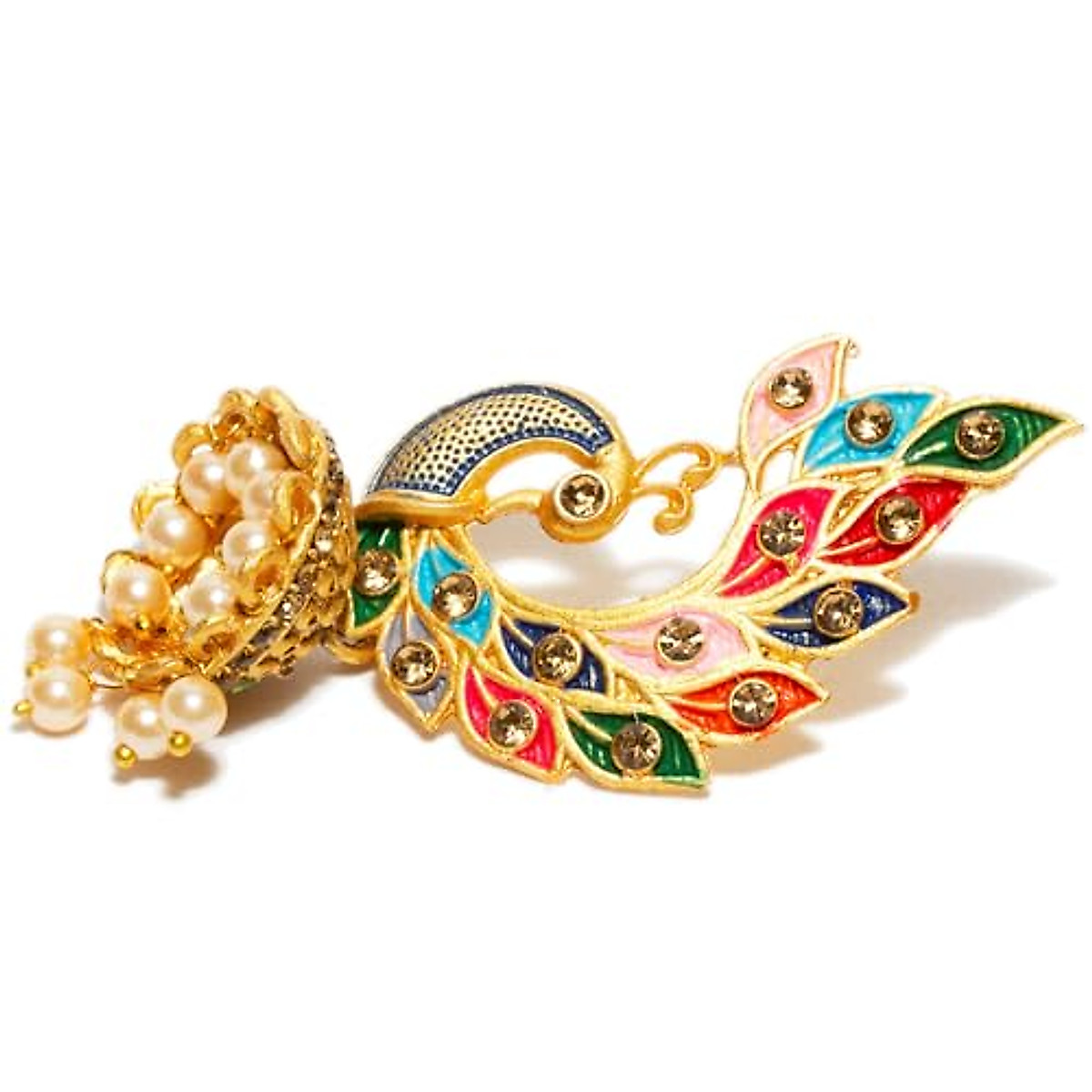Bindhani Indian Bollywood Style Gold Toned Peacock Meenakari Jhumka Earrings For Women