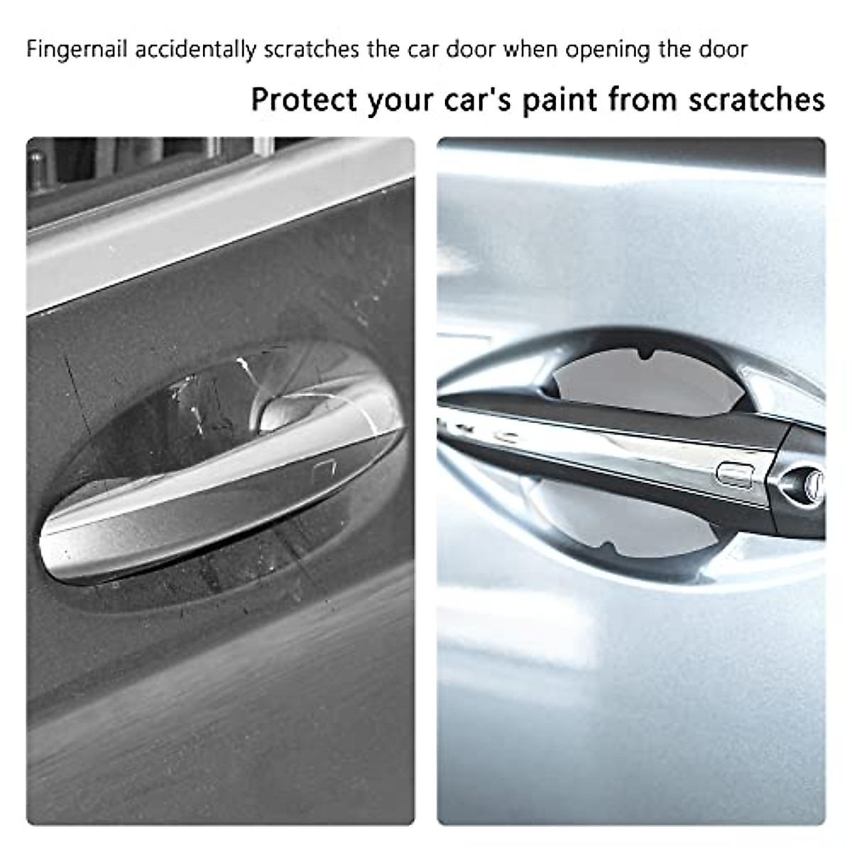 NHHC 8PCS Car Door Handle Cup Scratch Protector Stickers,Non-Marking TPU Carbon Fiber Texture Door Bowl Paint Protection Film Universal Automotive Exterior Decor Accessories (Transparent)