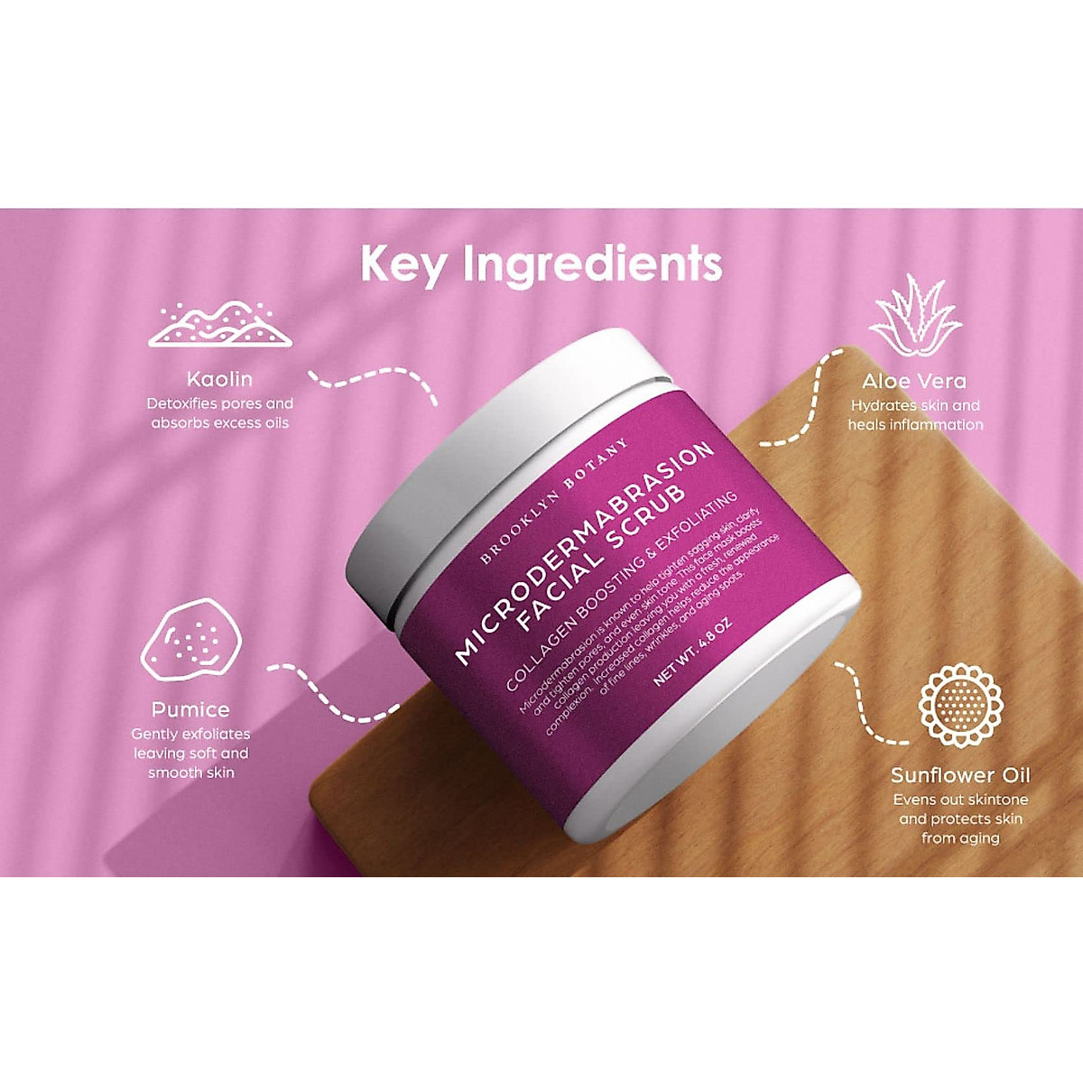 Brooklyn Botany Microdermabrasion Facial Scrub 2.5 oz – Exfoliating Face Scrub for Tightening and Brightening Skin - Face Exfoliator for Acne Scars, Wrinkles, Fine Lines and Aging Spots