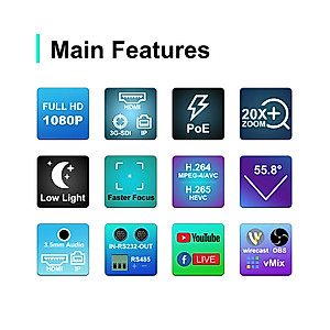 FoMaKo PTZ Camera HDMI 20x Optical Zoom 3G-SDI IP Live Streaming Camera, True to Life Colors, PoE Supports, HDMI PTZ Camera for Church Services Worship Education vMix OBS Wirecast (Black)