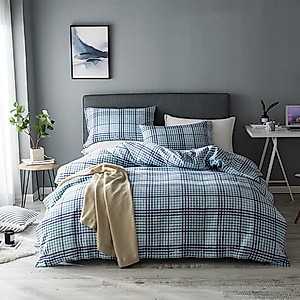 Merryfeel Linen Duvet Cover Set King,100% French Linen Yarn Dyed Check Duvet Cover Set, Luxurious Bedding for All Season - King - Yarn Dyed Check