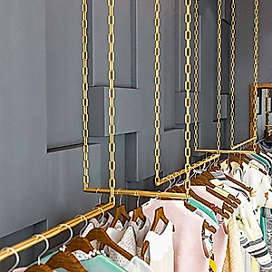 Ethemiable 2 Pcs Creative Adjustable Height Clothing Storage Chain Garment Rack, Wedding Dress Hanging Rack, Boutique Clothes Store Display Shelf, Bathroom Organization Towel Rack (Gold, 24" L)