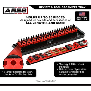 ARES 62052 – Hex Bit and Tool Organizer Tray – Large Capacity Organizer Holds Hex Bits, Drill Bits, Extensions, Adapters, and More – Oil and Solvent Resistant Material - Made in USA
