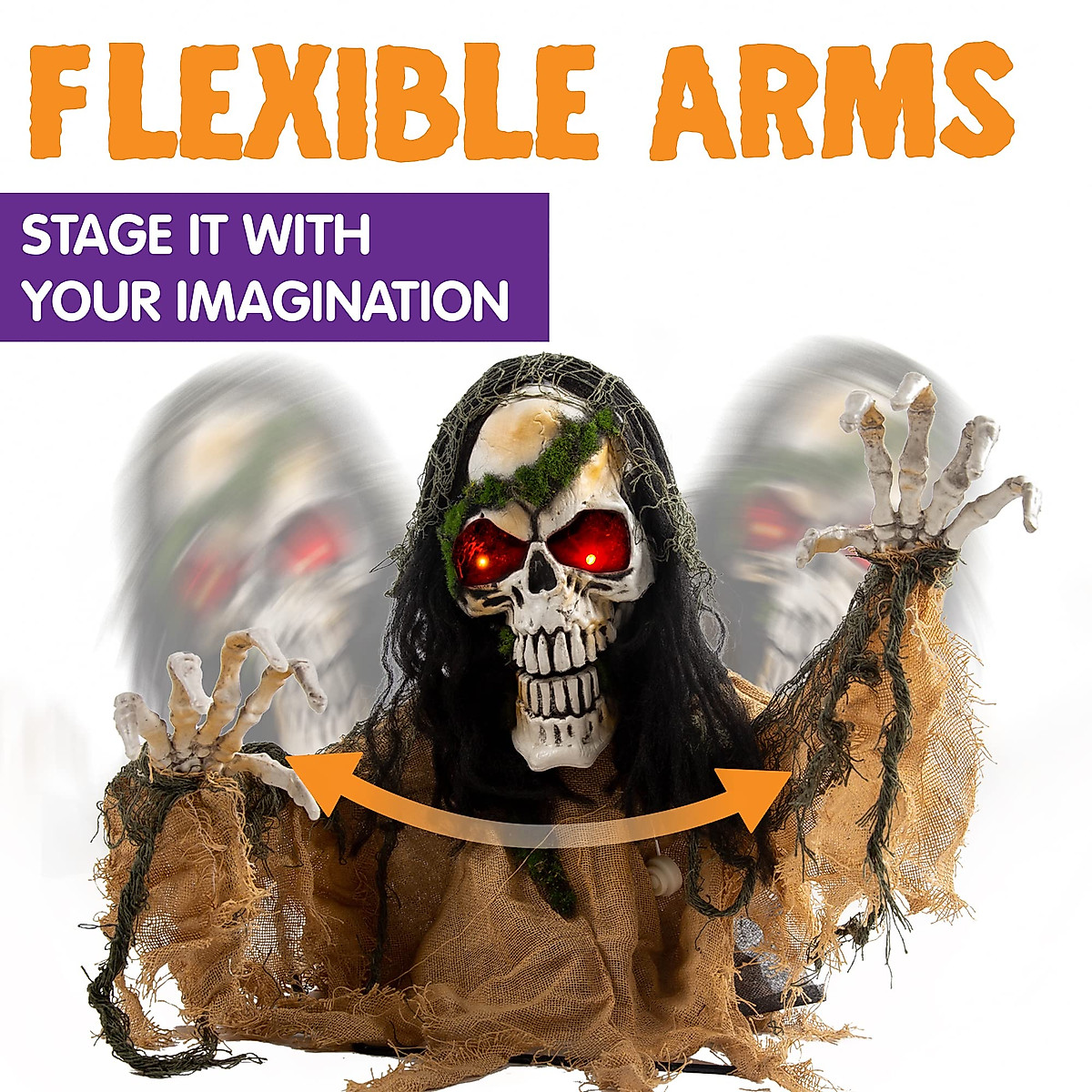 JOYIN Halloween Decoration Animated Zombie Groundbreaker, Light-up Skeleton Zombie Groundbreaker Prop with Creepy Sound for Halloween Outdoor, Lawn, Yard, Patio Decoration, Haunted House Decoration