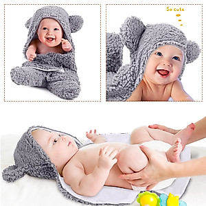 Tatuo 2 Set Newborn Plush Swaddle Blankets Cute Swaddle Hooded Swaddle Blanket Baby Boys Girls Receiving Hooded Sleeping Bag Infant Sleep Swaddling (Blue, Gray)