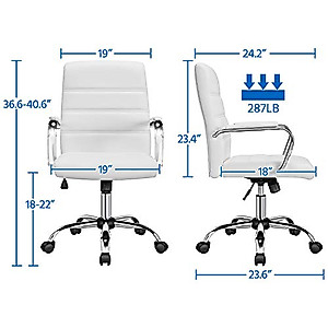 Yaheetech Mid-Back Office Chair with Arms 360° Swivel PU Leather Height Adjustable Office Executive Chair, White