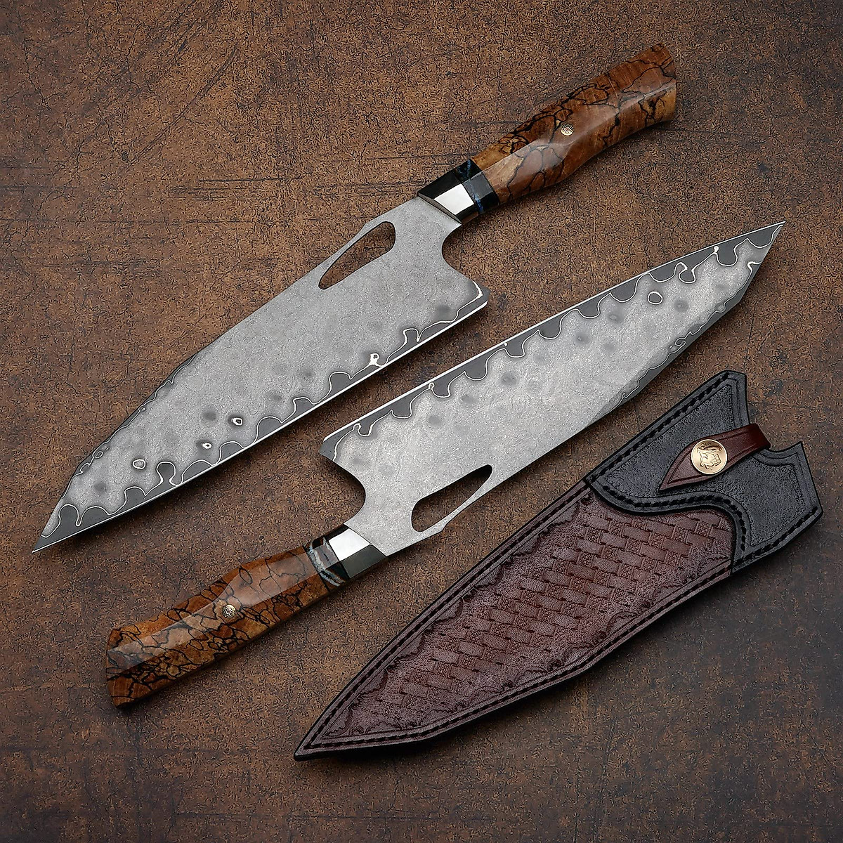 FZIZUO Damascus steel Japanese chef's knife, Skd11 Sanhe Steel professional handmade, very sharp Japanese cleaver, suitable for restaurant kitchen knives and home cooking knives