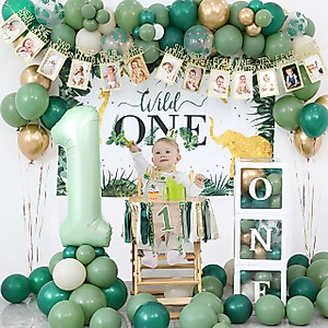 Wild One Birthday Decorations For Boys Jungle Theme Baby Shower Safari 1st Party Supplies Palm Leaf Balloon Garland Kit