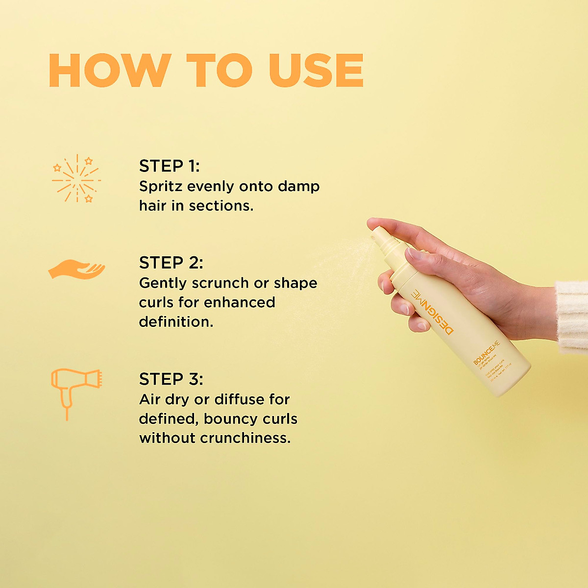 BOUNCE.ME Curling Gel Spray by DESIGNME | Frizz-Free Curl Defining Gel - Refresh Curls, Waves, Coils | Non-Crunchy, Non-Sticky Formula - Climate Control Styling, 7.77Oz