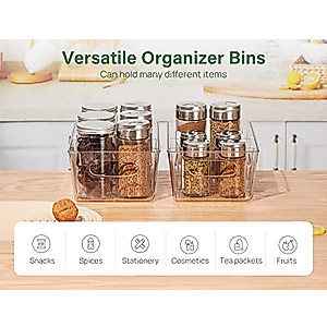 Kootek 4 Pack Clear Pantry Organization and Storage Bins, Freezer Organizer Bins Stackable Food Storage Organizer Bins with Handles Removable Dividers for Kitchen, Refrigerator, Cabinet