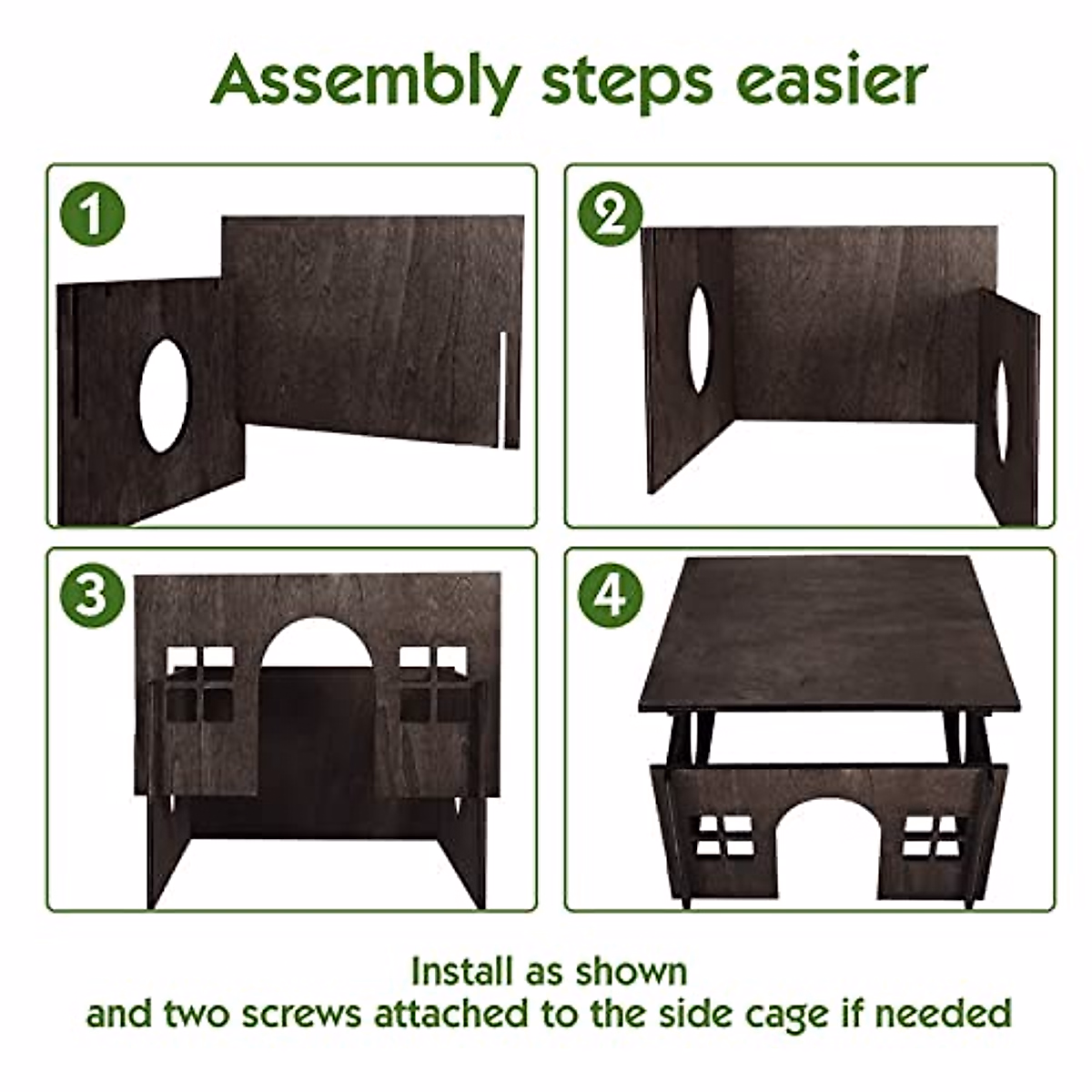 Rabbit House Wooden, Rabbit Houses and Hideouts WHEARTED, Large Rabbit Hideout Bunny House with Multiple Windows for Indoor Adult Bunnies Guinea Pigs Chinchilla Habitat - Walnut Color