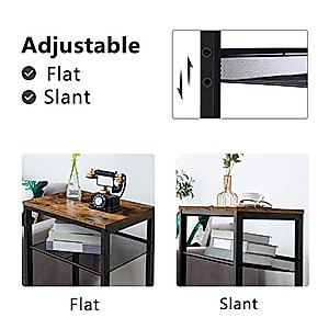 HOOBRO Side Table, Industrial End Telephone Table with Adjustable Mesh Shelves, for Office Hallway or Living Room, Wood Look Accent Furniture, Tall and Narrow, Rustic Brown and Black BF01DH01