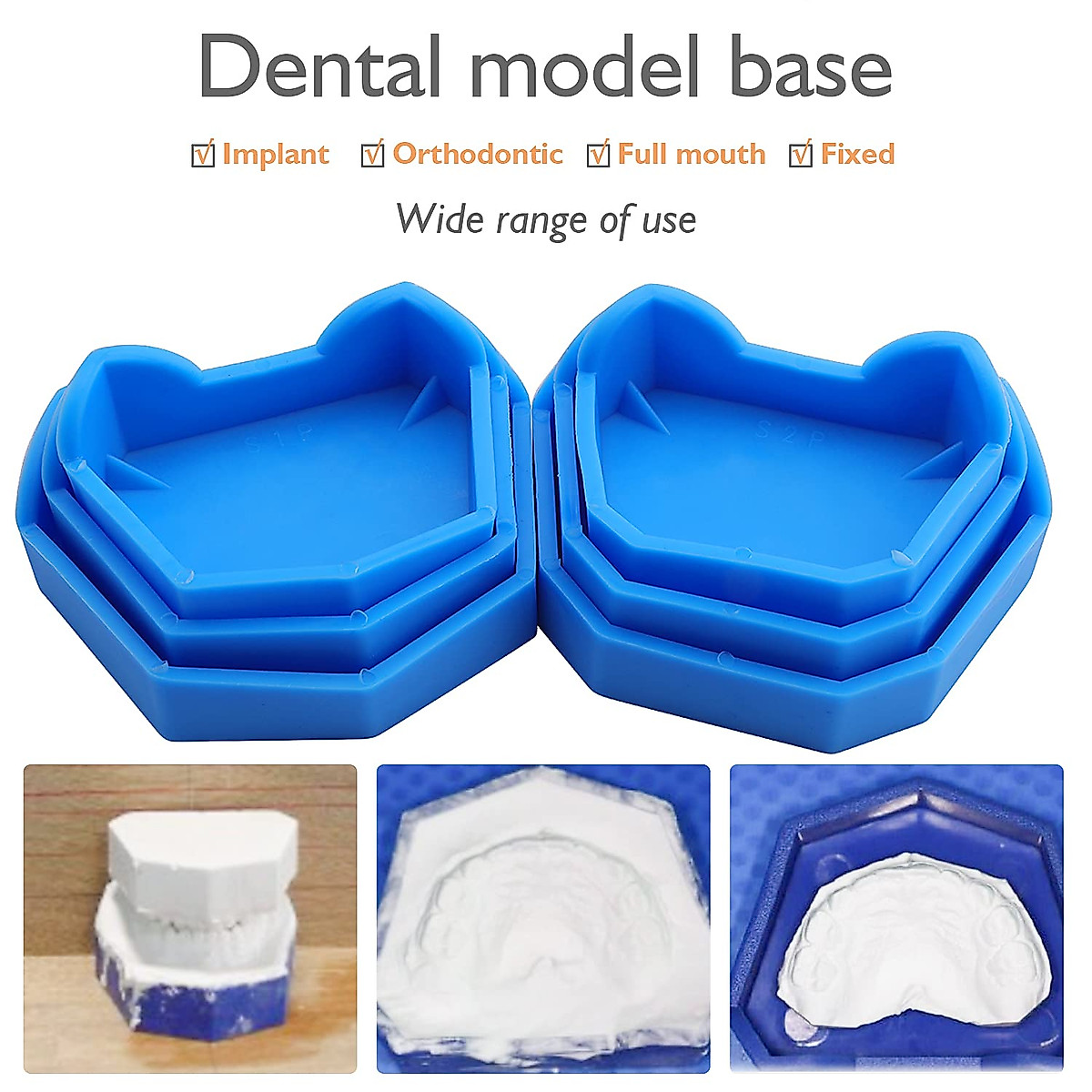 faruijie Dental Model Base Former Impression Trays Base Molds Silicone Dental Lab Use for Cast Trimming S/M/L (6pcs)