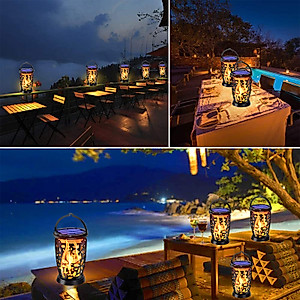 Ollivage Upgrade Hanging Solar Lanterns Outdoor Flickering Flame Solar Torches Lights Waterproof Landscape Lighting Solar Powered LED Flame Umbrella Lights for Garden Patio Yard Pathway Deck, 2P