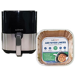 Culimart Premium Air Fryer Liners Disposable Paper Square 100 PCS Non-Stick Airfryer Parchment Sheets, Oil-Proof, Waterproof,fits 5 6 7 8 9 QT Basket Accessories Microwave Oven Liners