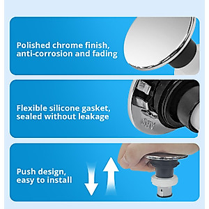 LukeTarp Polished Chrome 972098A Bathroom Sink Push & Seal Pop Up Drain Stopper Assembly,Part number is 35338-06XX,Sealed and Durable