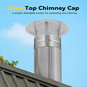 VIVOHOME 10" Cone Top Chimney Cap with Screen, Round Roof Rain Chimney Cover, Galvanized Steel Fireplace Exhaust Cap, Adjustable Roof Cap for Vent