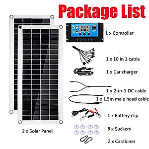PHASFBJ Flexible Solar Panel Kit 18V Portable Solar Battery Charger with MPPT Controller, with Alligator clamp and car Charger Adapter Cable, for Boat, Car, Caravan,20a Controller