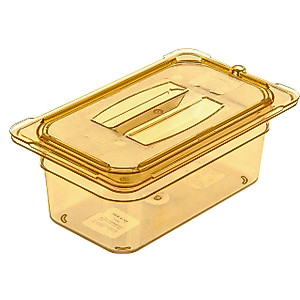 Carlisle FoodService Products Storplus High Heat Food Pan Steam Table Pan, Chafing Pan for Catering, Buffets, Restaurants, High Heat Plastic, 1/4 Size 4 Inches Deep, Amber