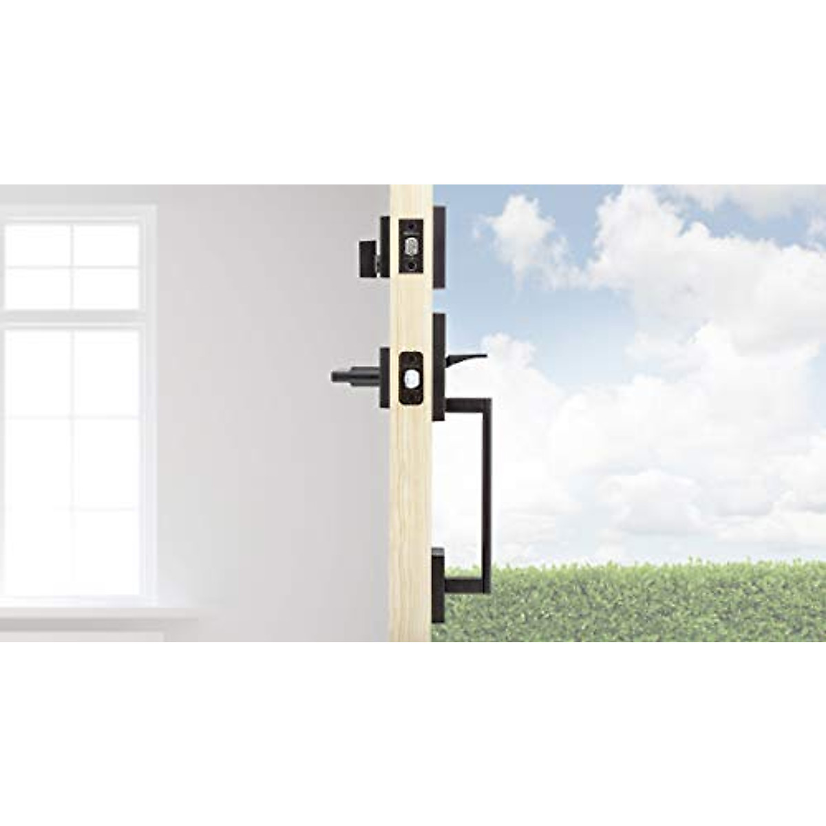 Kwikset 98180-020 San Clemente Single Cylinder Low Profile Front Lock Handleset with Halifax Door Handle Lever Featuring SmartKey Security, Matte Black