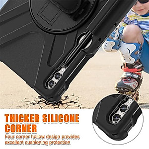 for Samsung Galaxy Tab S7 FE SM-T730 T733 T736 Case 12.4 inch Tablet Case 3 in 1 Hard Plastic Frame + Double Silicone [Hand Strap & Shoulder Strapp] - H