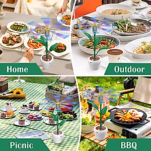 Fly Fans for Tables, Flowerpot Modeling Fly Repellent Outdoor Indoor, Portable Tabletop Fly Fan, Food Fans for Camping, Picnic, Fishing, USB & Battery Powered (4 Packs)