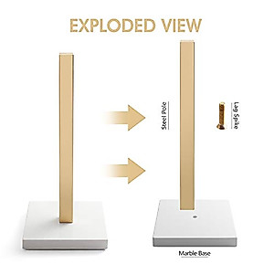 LUTAVOY Paper Towel Holders Kitchen Standing Paper Towel Roll Holders with Marble Base Copper Plated(KZ20 Gold&White)